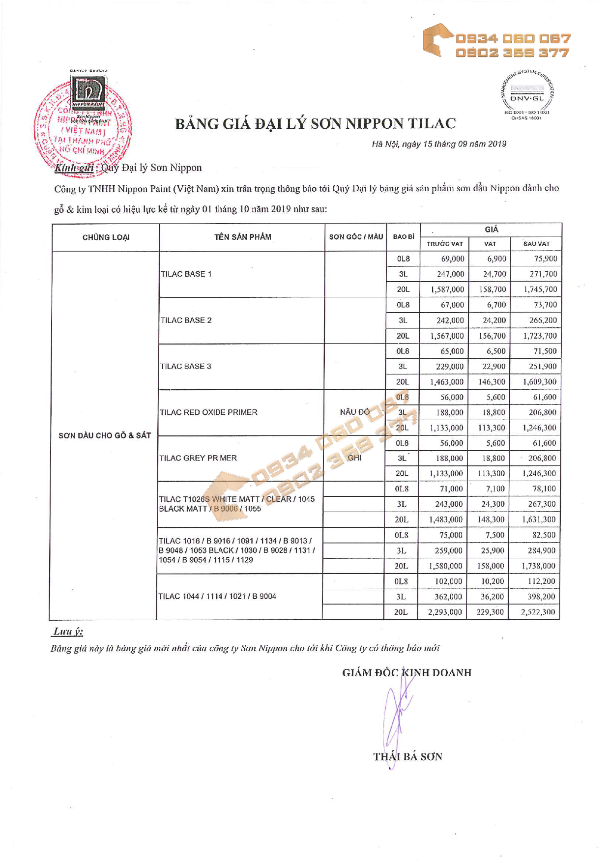 Bảng giá sơn Nippon Tilac 2020